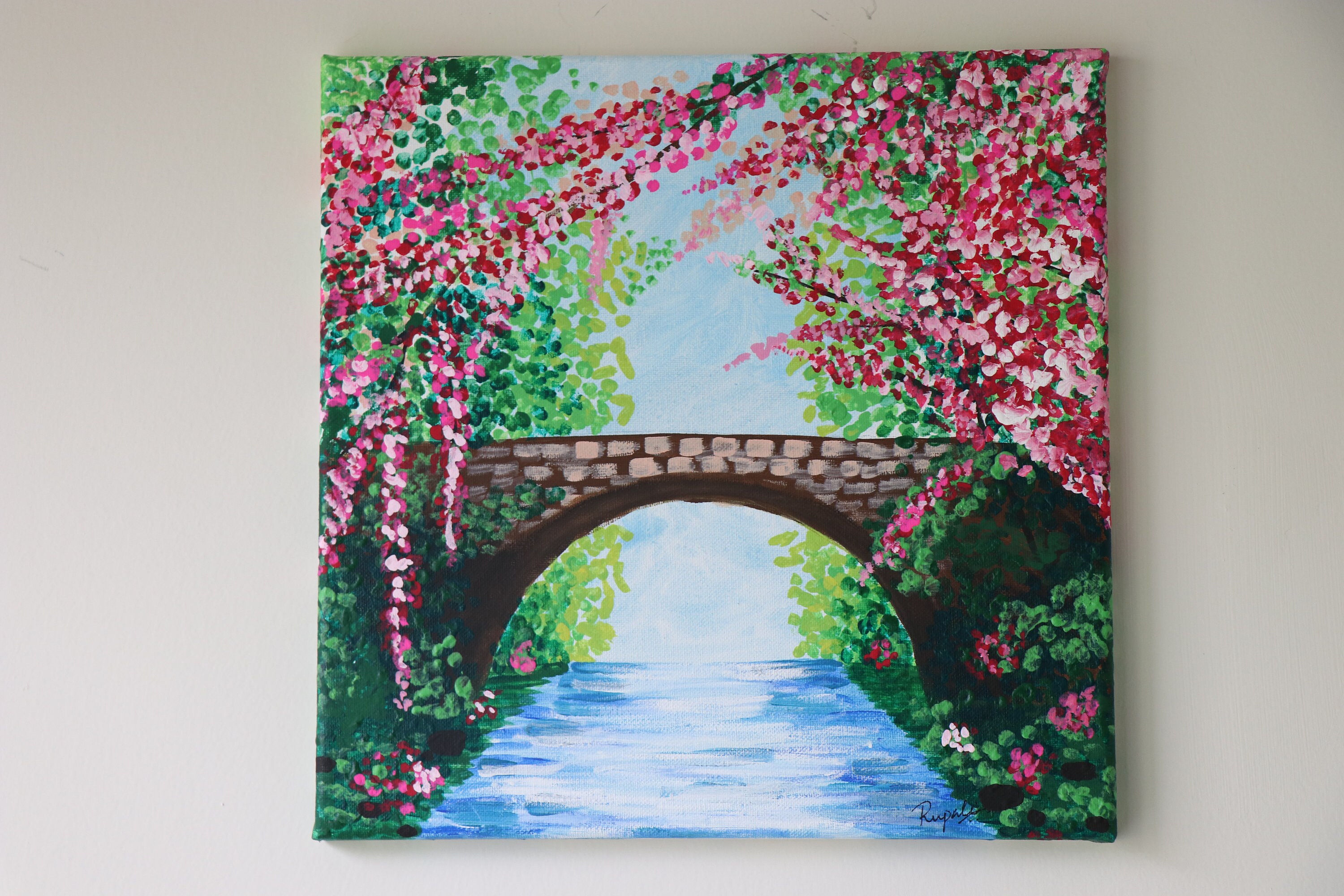 Colorful Spring Blossoms Bridge Art Wild Flowers Small Canvas | Etsy