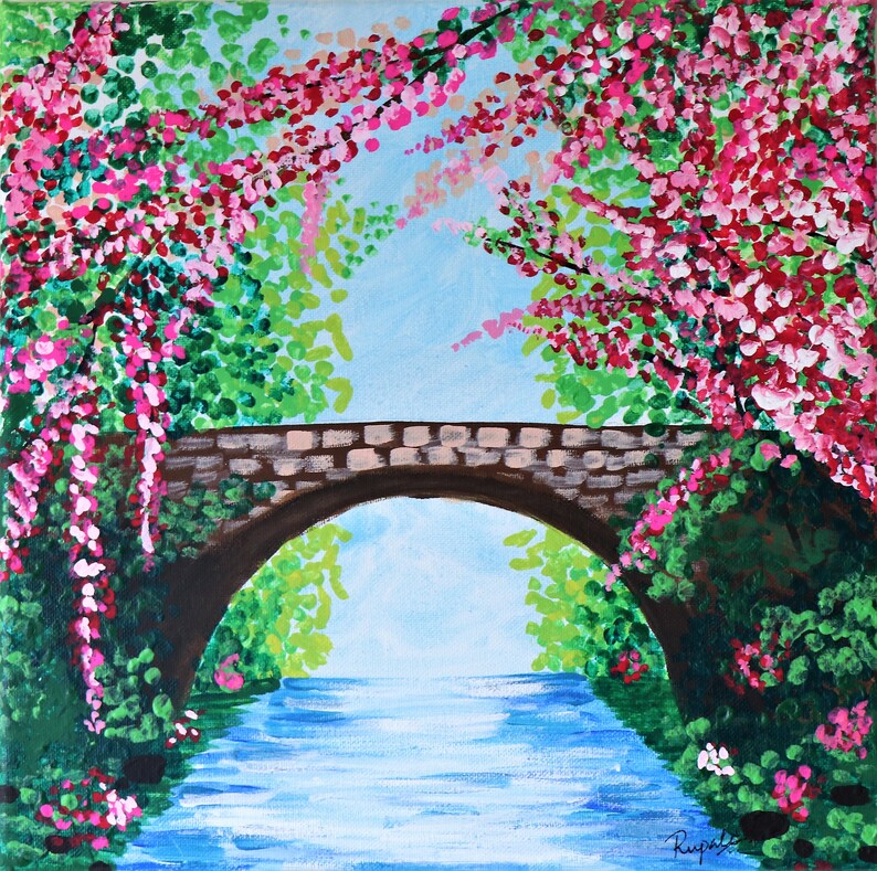 Colorful Spring Blossoms Bridge Art Wild Flowers Small Canvas - Etsy India