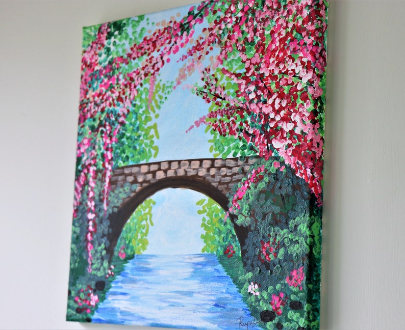 Colorful Spring Blossoms Bridge Art Wild Flowers Small Canvas | Etsy
