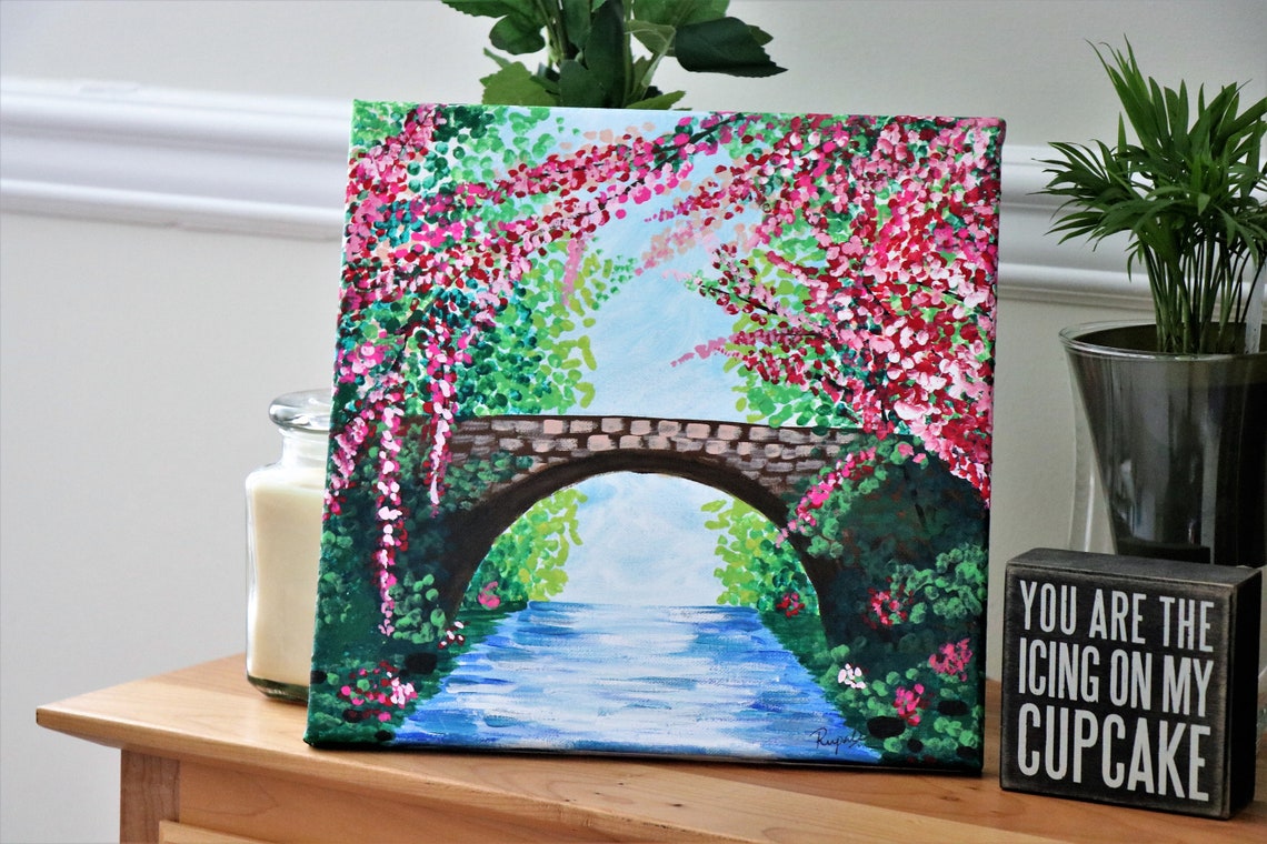 Colorful Spring Blossoms Bridge Art Wild Flowers Small Canvas | Etsy