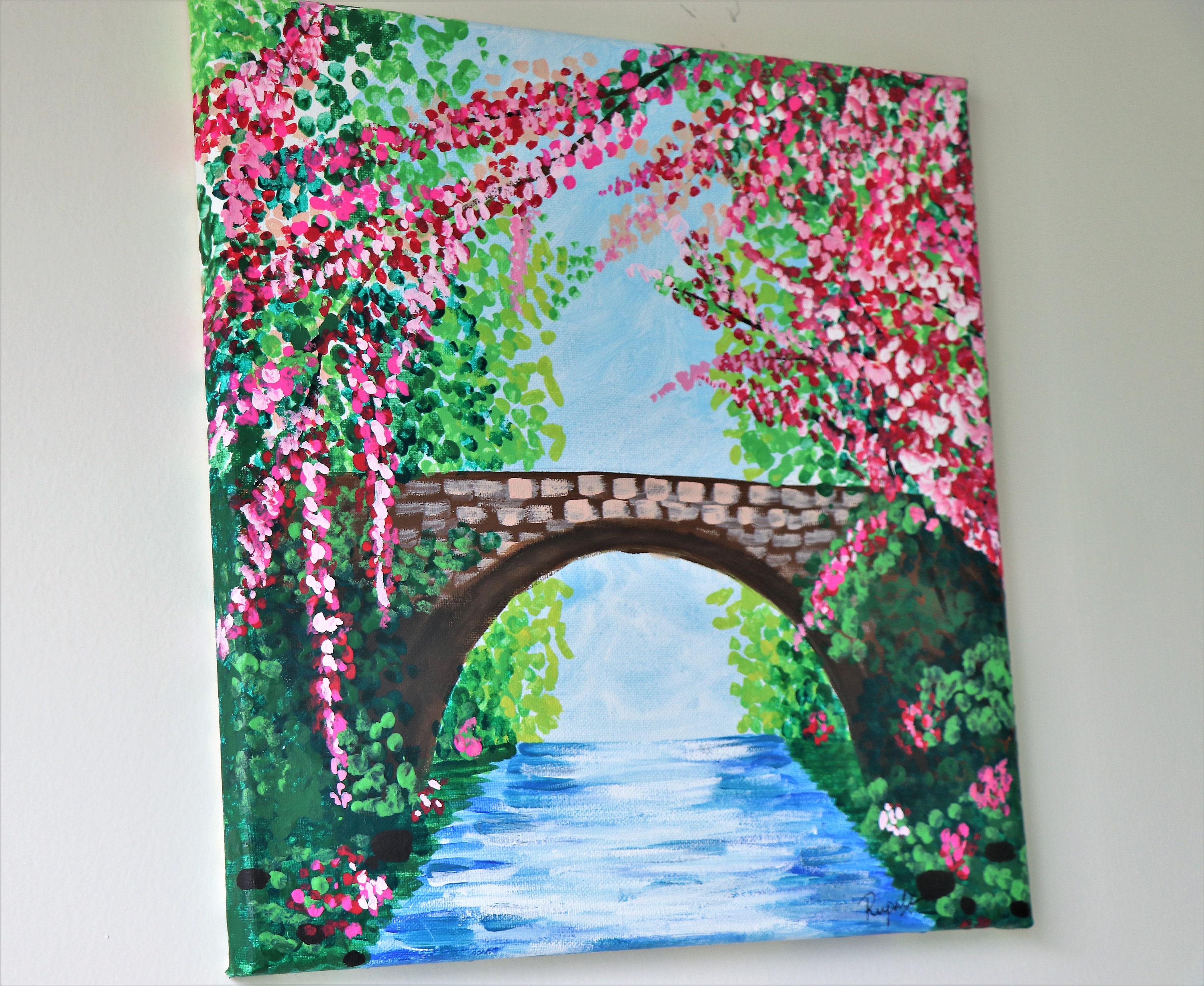 Colorful Spring Blossoms Bridge Art Wild Flowers Small Canvas | Etsy