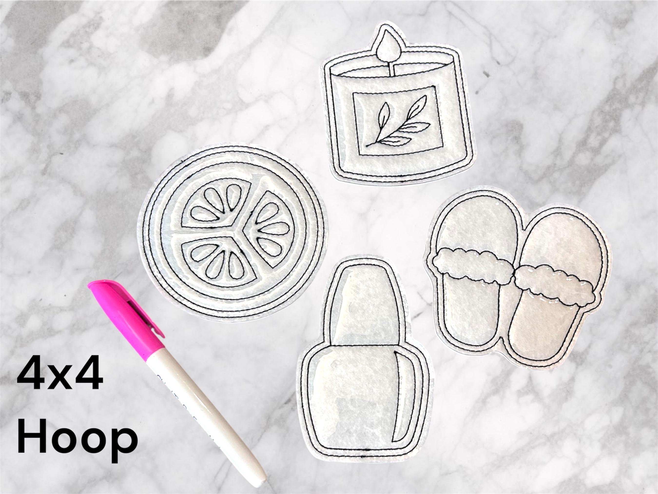 Flat Coloring Doll Designs, Spa Set, 4x4 in the Hoop Designs, Reusable ...
