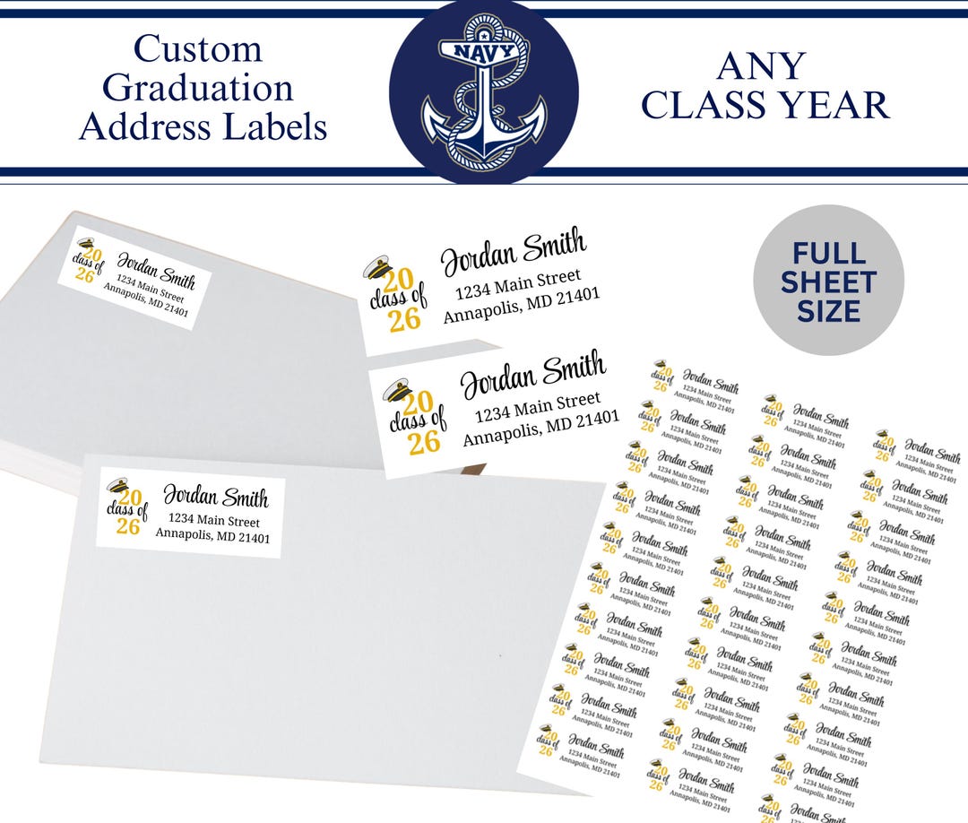 USNA Graduation Address Labels, Custom, US Navy Commissioning, Thank ...