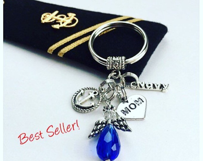 Navy Mom Guardian ANGELS Keychain, USNA, Angel Keychain, Anchor Charm ...