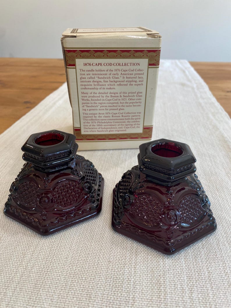 AVON© Candle Holders Pair "1876 Cape Cod" Ruby Red Vintage Taper Candlestick Holders Set 2 - Etsy