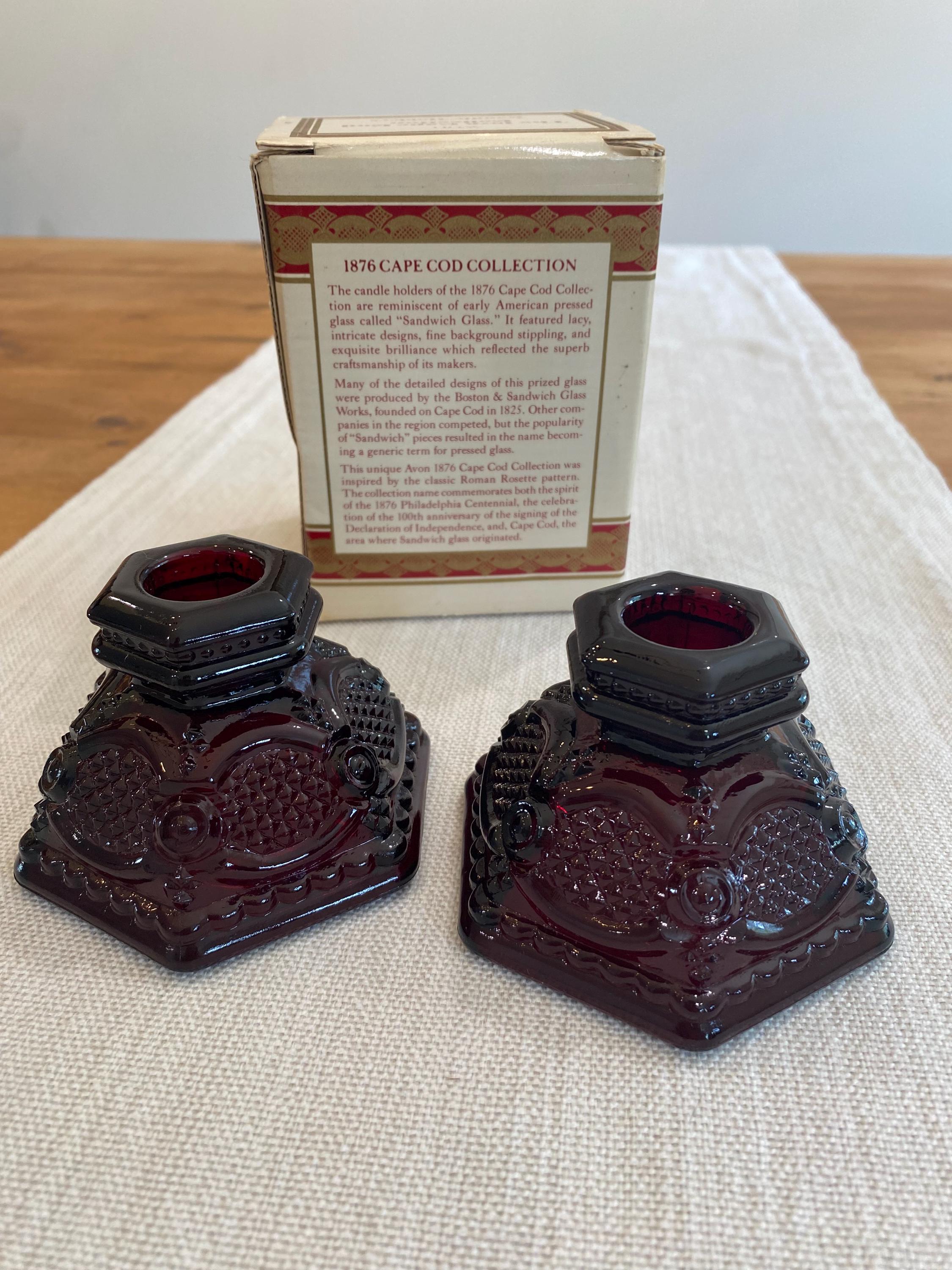 AVON© Candle Holders Pair "1876 Cape Cod" Ruby Red Vintage Taper ...