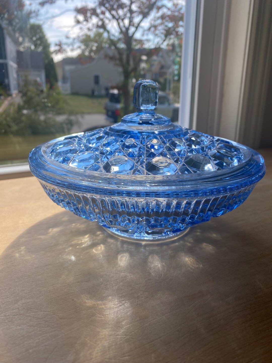 Vintage Indiana Glass Windsor Pattern Blue Lidded Candy Dish 7.5 In - Etsy