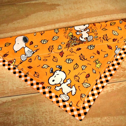 Fall Leaves Snoopy Slip Through Collar No Tie Pet Bandana | Etsy