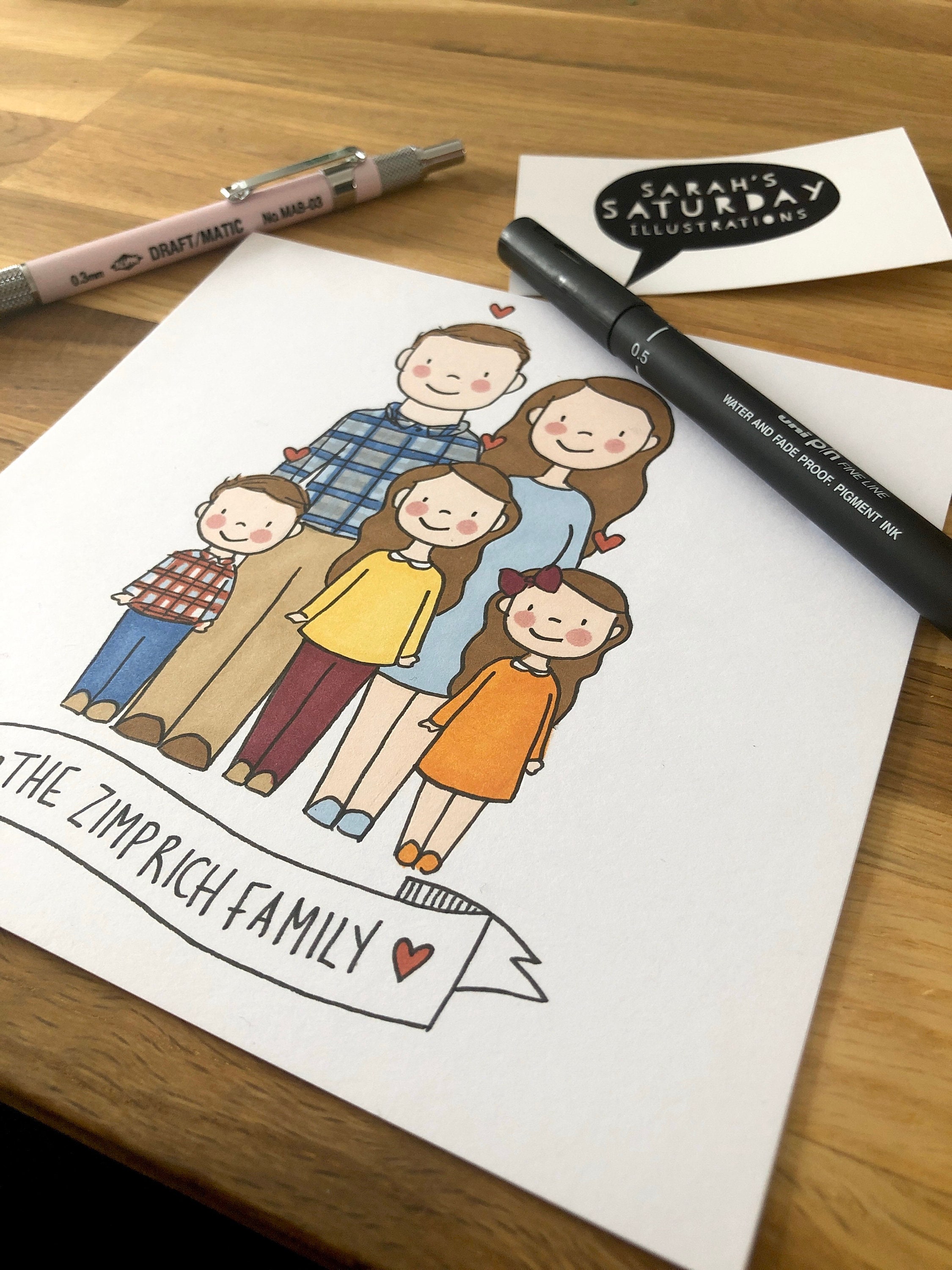 Custom family portrait Personalised hand drawn illustration | Etsy