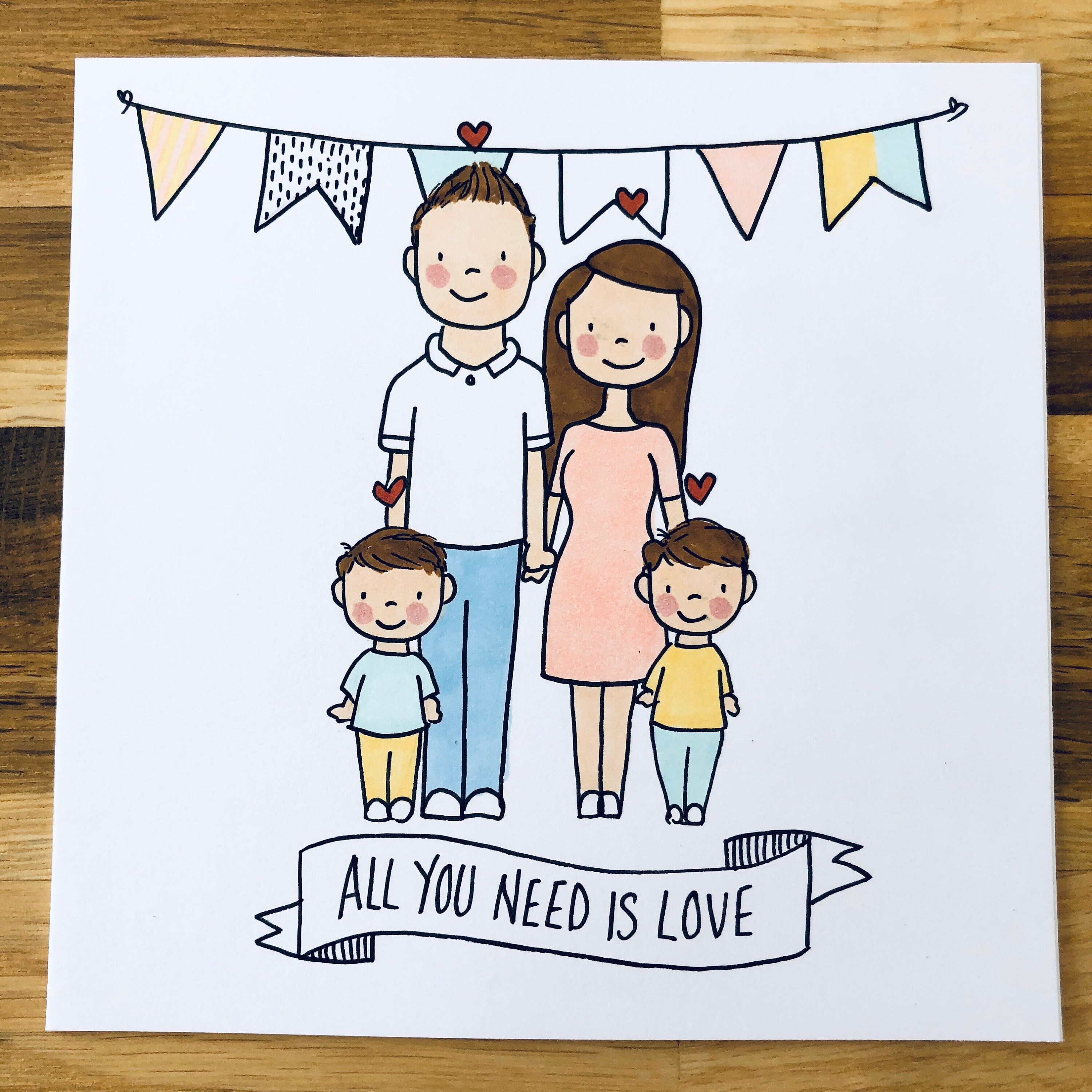 Custom family portrait Personalised hand drawn illustration | Etsy