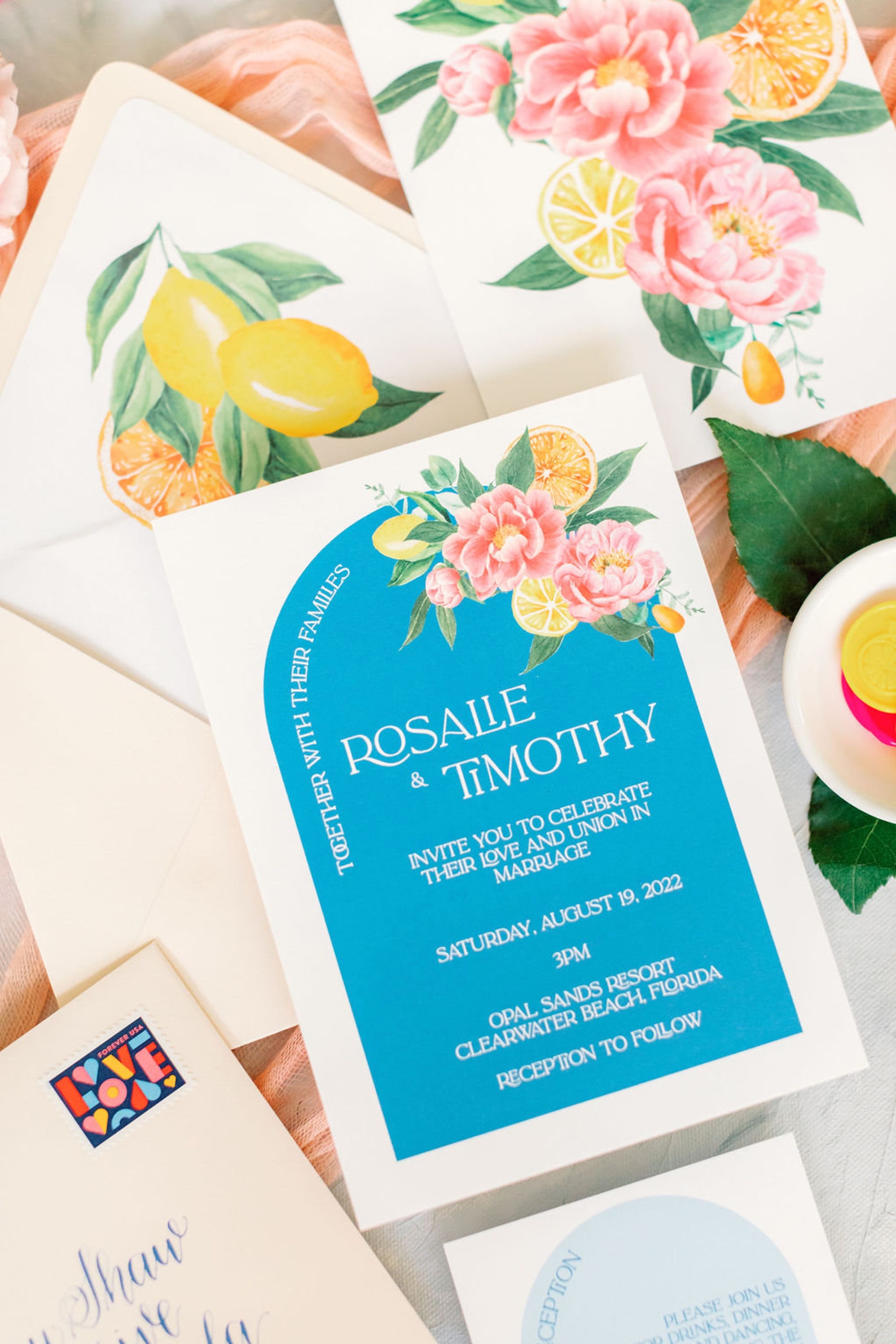 Lemon Wedding Invitation Floral Summer Wedding Invitation - Etsy