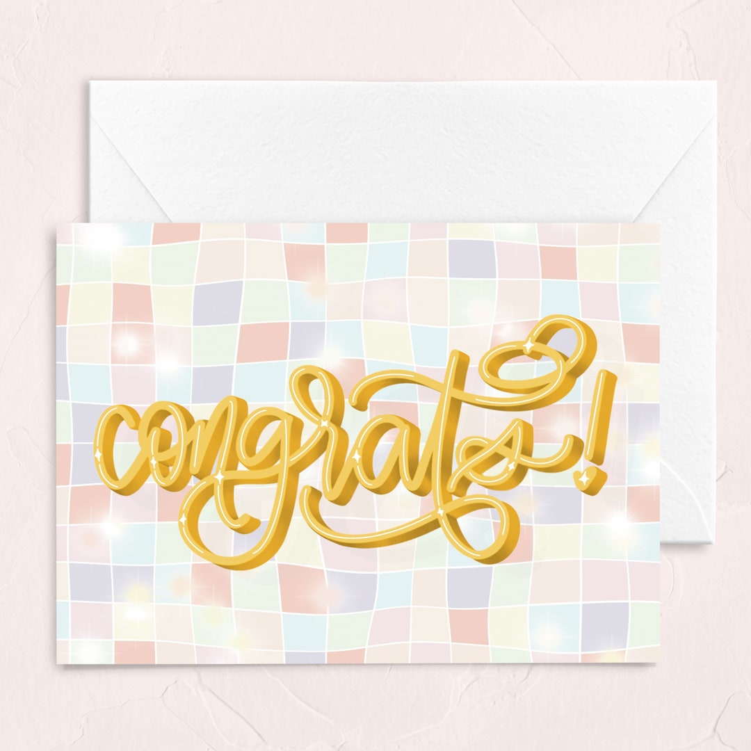 Congrats Greeting Card, Congratulations Notecard, Retro Disco Ball ...