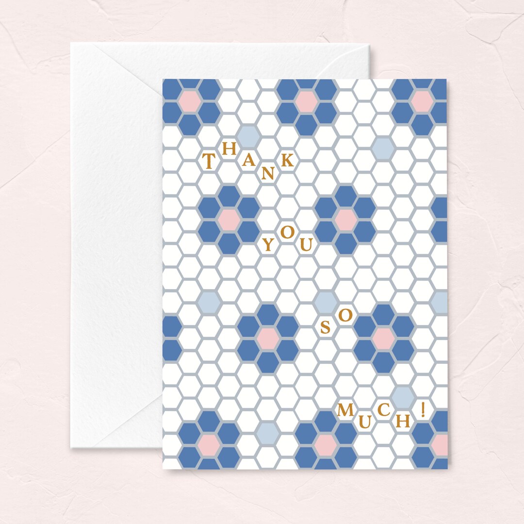 Thank You Floral Greeting Card, Flower Tile Pattern, Blue Greeting Card ...
