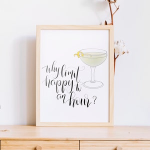 Happy Hour Bar Sign, Cocktail Art Sign, Bar Cart Decor, Calligraphy Bar ...