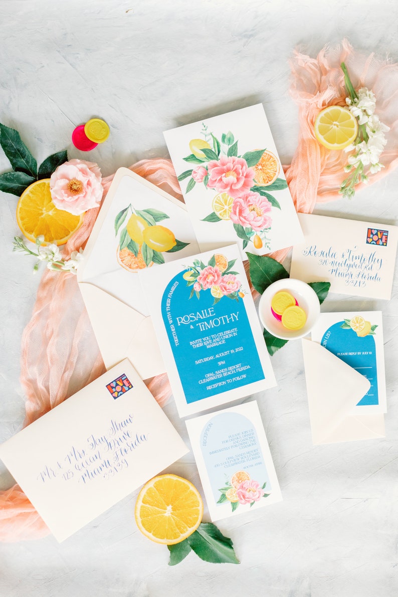 Lemon Wedding Invitation Floral Summer Wedding Invitation - Etsy