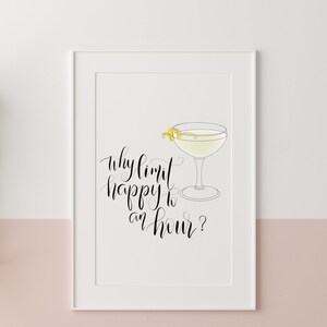 Happy Hour Bar Sign, Cocktail Art Sign, Bar Cart Decor, Calligraphy Bar ...