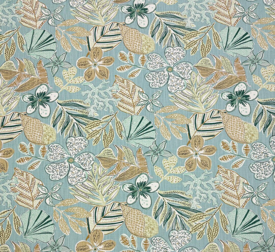 ROBERT Allen MIXED MOTIFS Dew Spa Blue Abstract Modern Seashell Floral ...