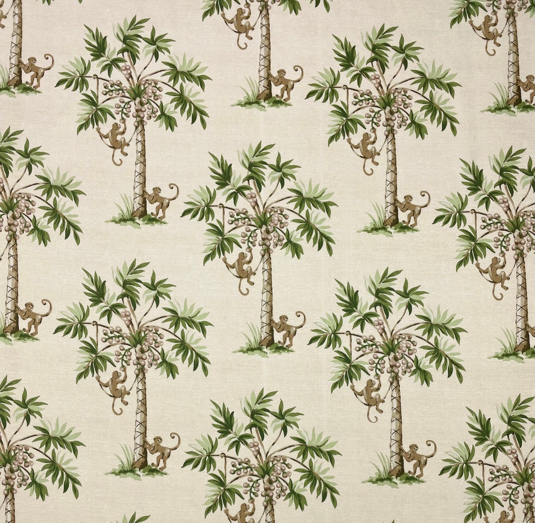 P Kaufmann Pat Freund Palm Tree Monkey Cream Green Pillow Craft Cushion ...