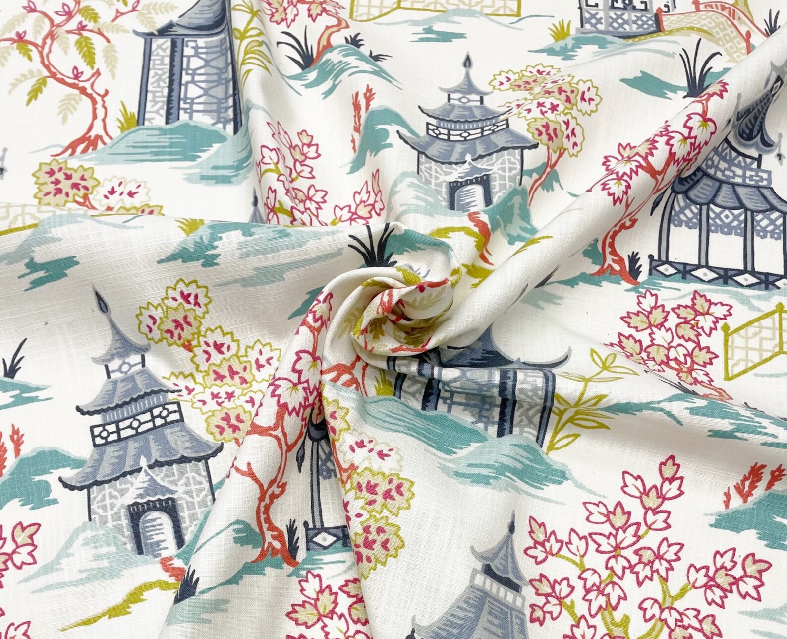 Ballard Designs SUKI BLUE Chinoiserie Village Asian Toile Craft Pillow ...