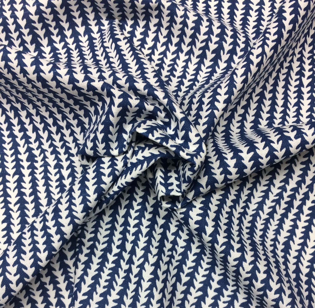 P Kaufmann DOODLE INDIGO Blue Geometric Vine Stripe Drapery Upholstery ...