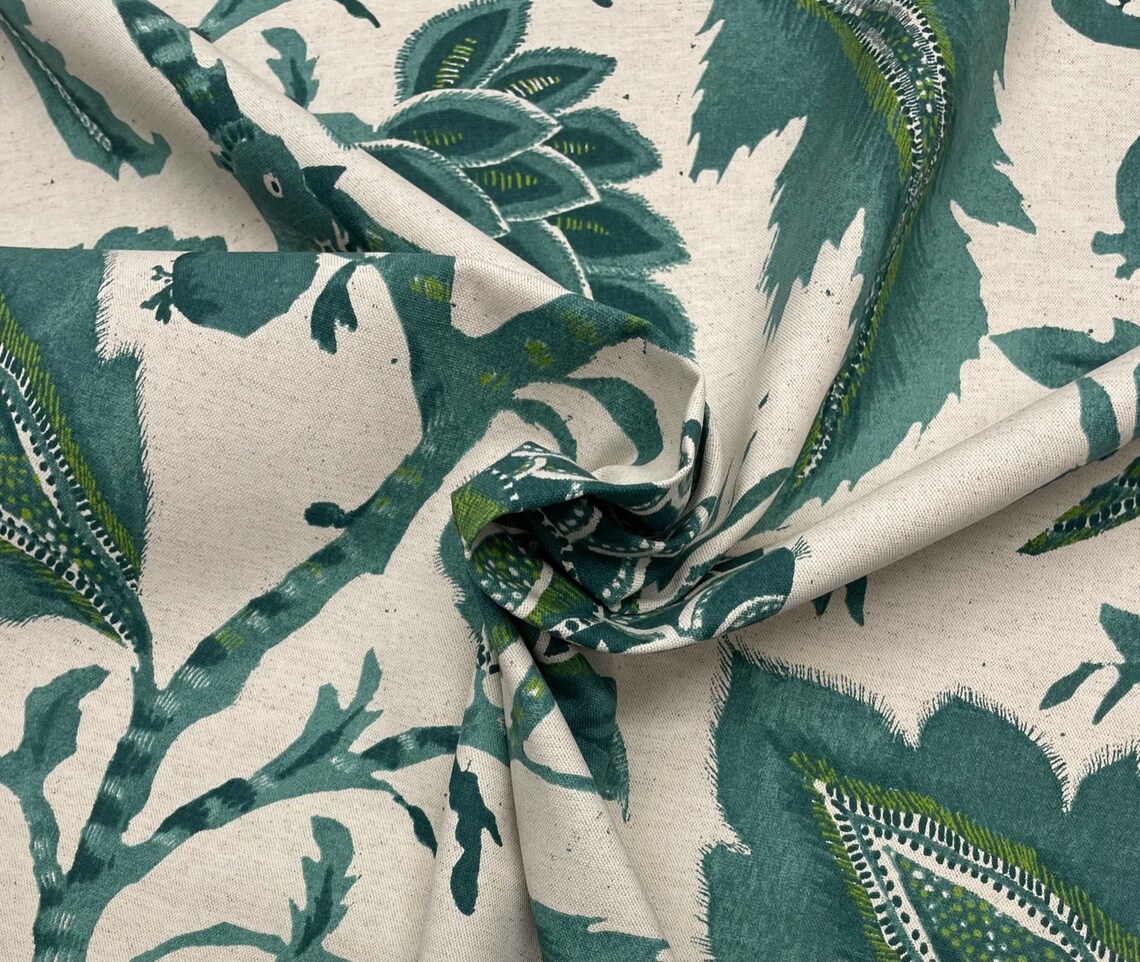 RICHLOOM NIGHTINGALE MALLARD Teal Blue Natural Bird Vine Floral Pillow ...