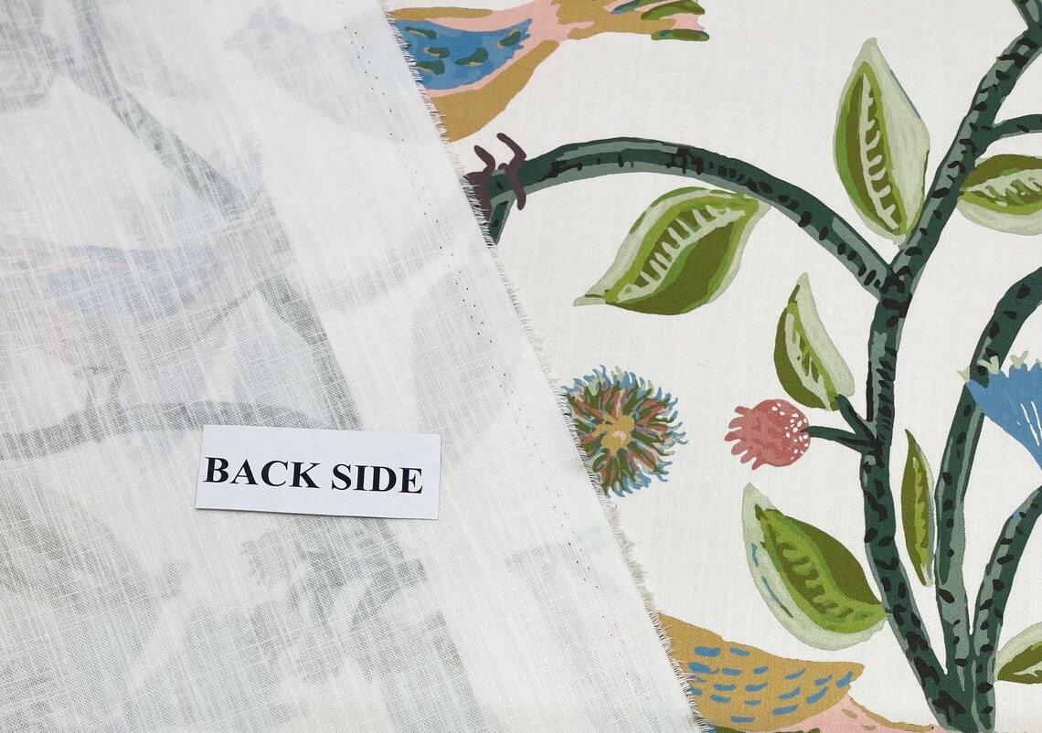 Ballard Designs LYLE GREEN Blue Song Birds Floral Vine Drapery - Etsy