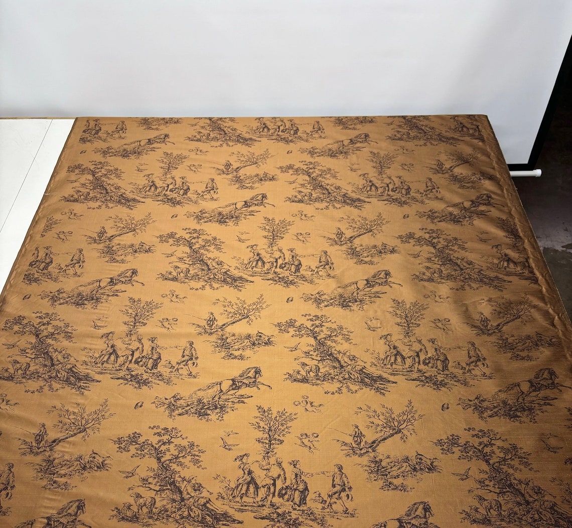 Designer 100% Silk COUNTRY TOILE Sepia Brown Horses Victorian England ...