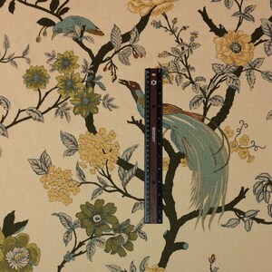 Ballard Designs WILLA PARCHMENT Exotic Bird Floral 100% Linen Drapery ...