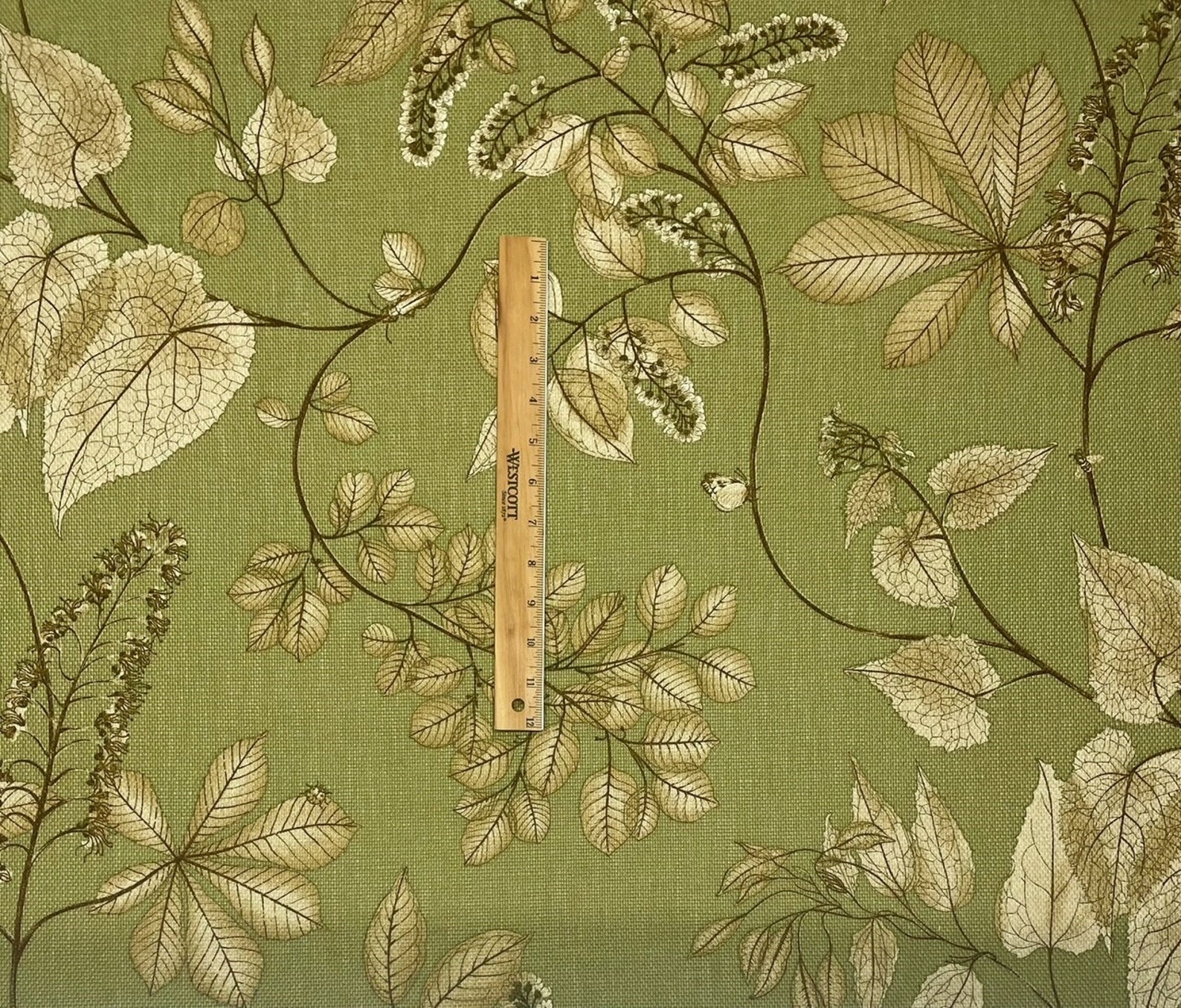 P Kaufmann Lydia Irwin Butterfly Insect Sage Green Leaf Vine Pillow Cushion Furniture Drapery ...