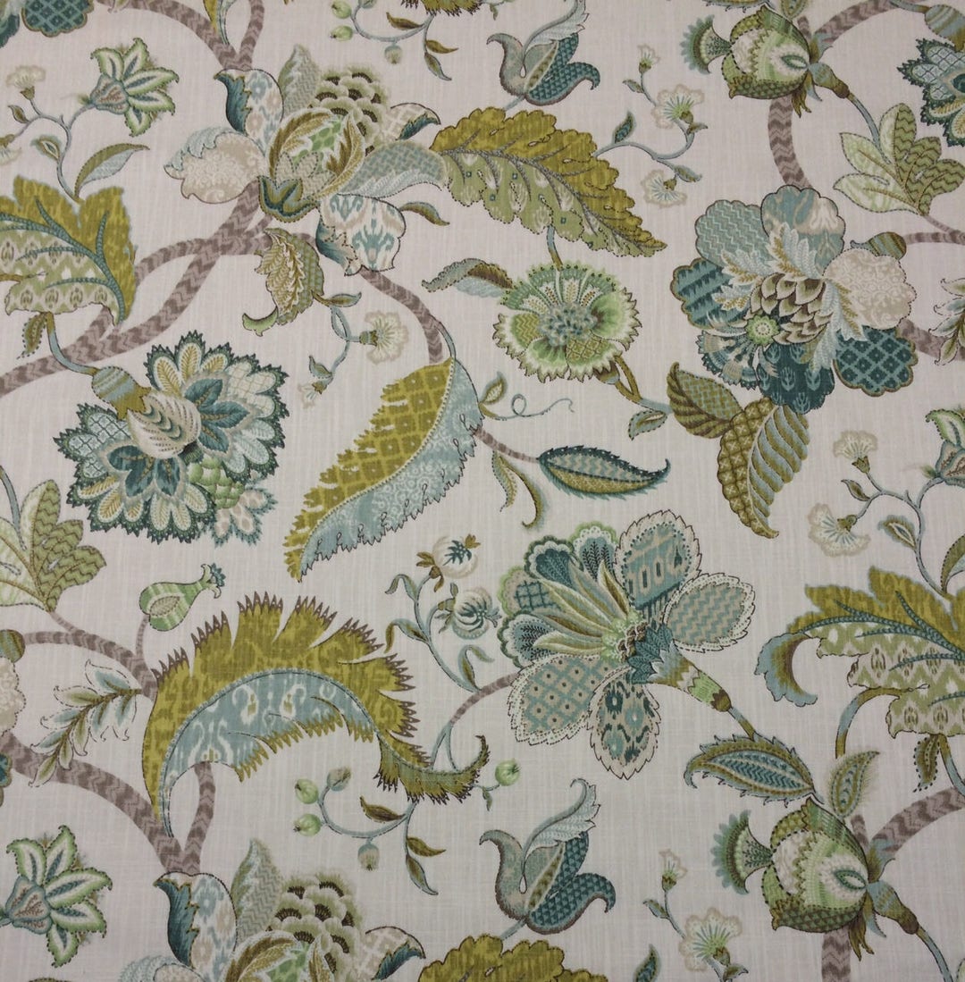 Ballard Designs COURTNEY SPA Blue Jacobean Floral Pillow Drapery ...