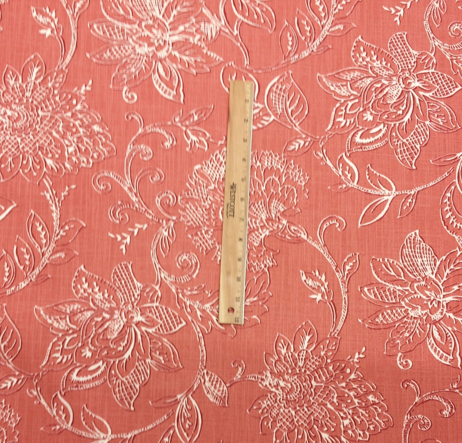 RICHLOOM BENSON CORAL Red White Jacobean Floral Vine Upholstery Pillow ...