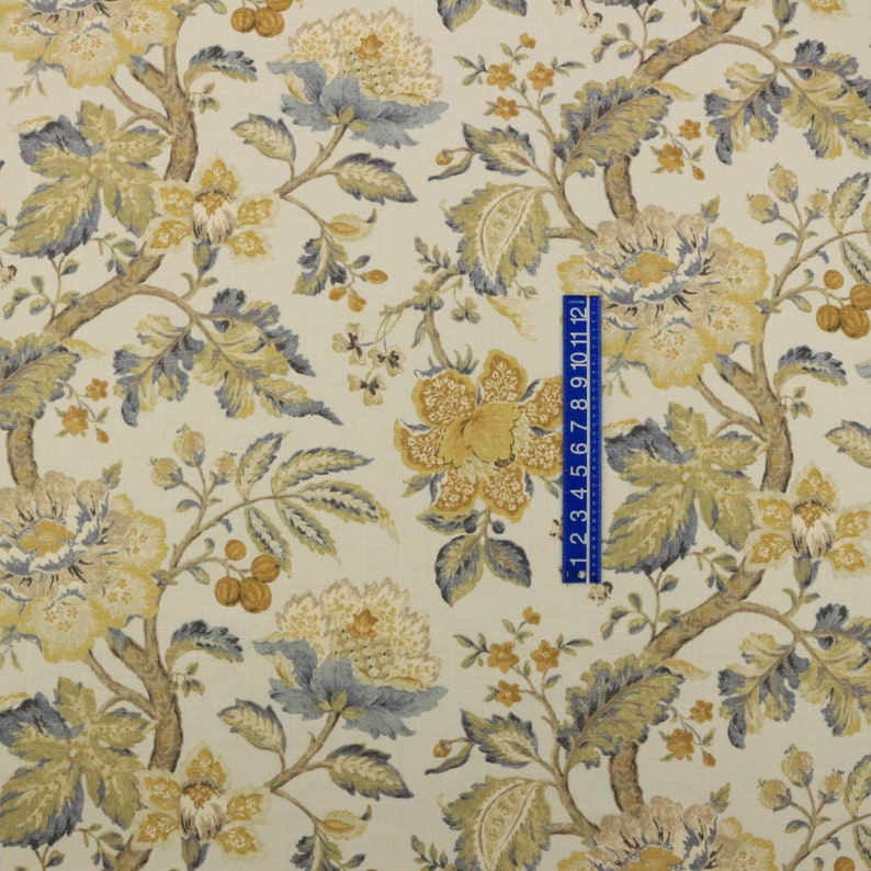 Ballard Designs SAYER YELLOW Jacobean Florals Gold Flower Linen Drapery ...