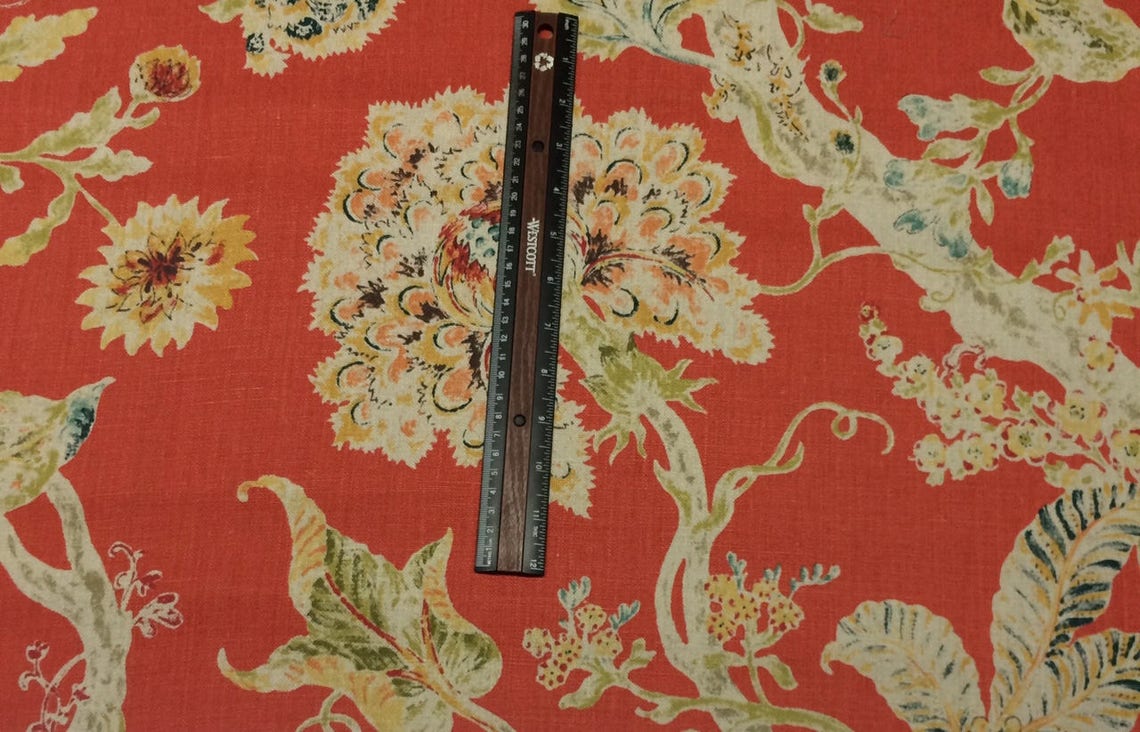Ballard Designs RAYNA CORAL Red Jacobean Floral 100% Linen - Etsy