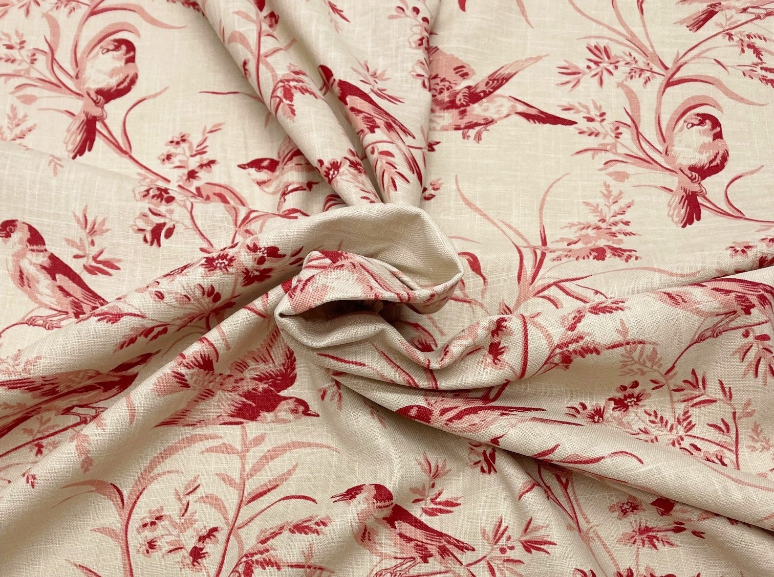 FABRICUT AVIARY TOILE Rouge Red Birds on Branches Furniture - Etsy