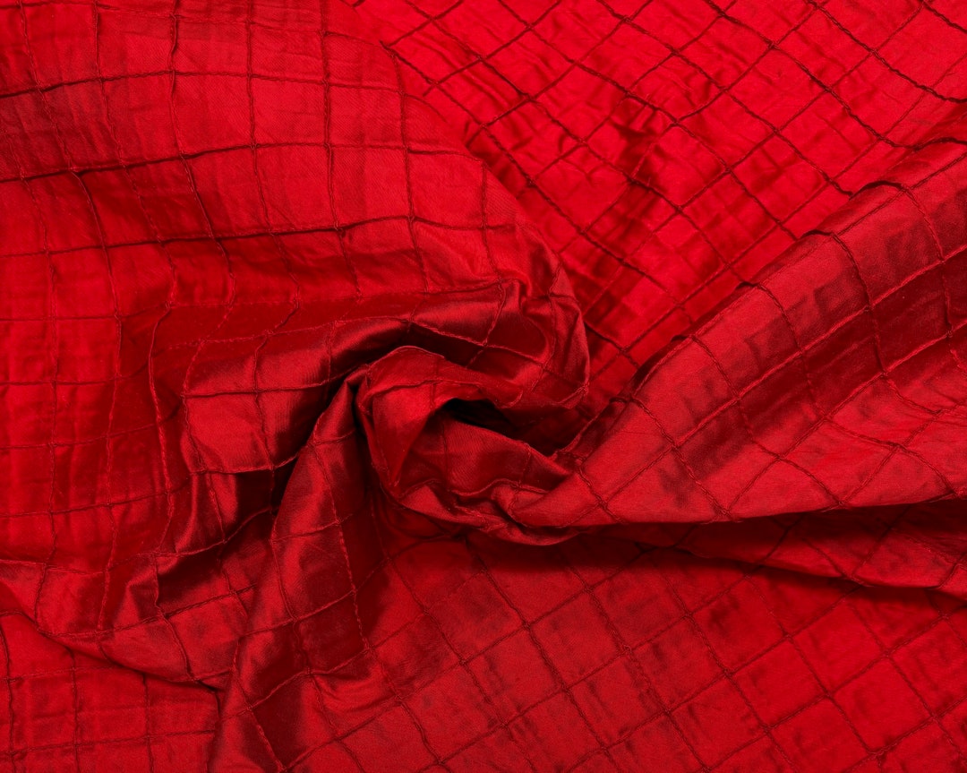 Dupioni 100% SILK Pintuck Diamond Stitch Red Quilted Bedding Drapery ...