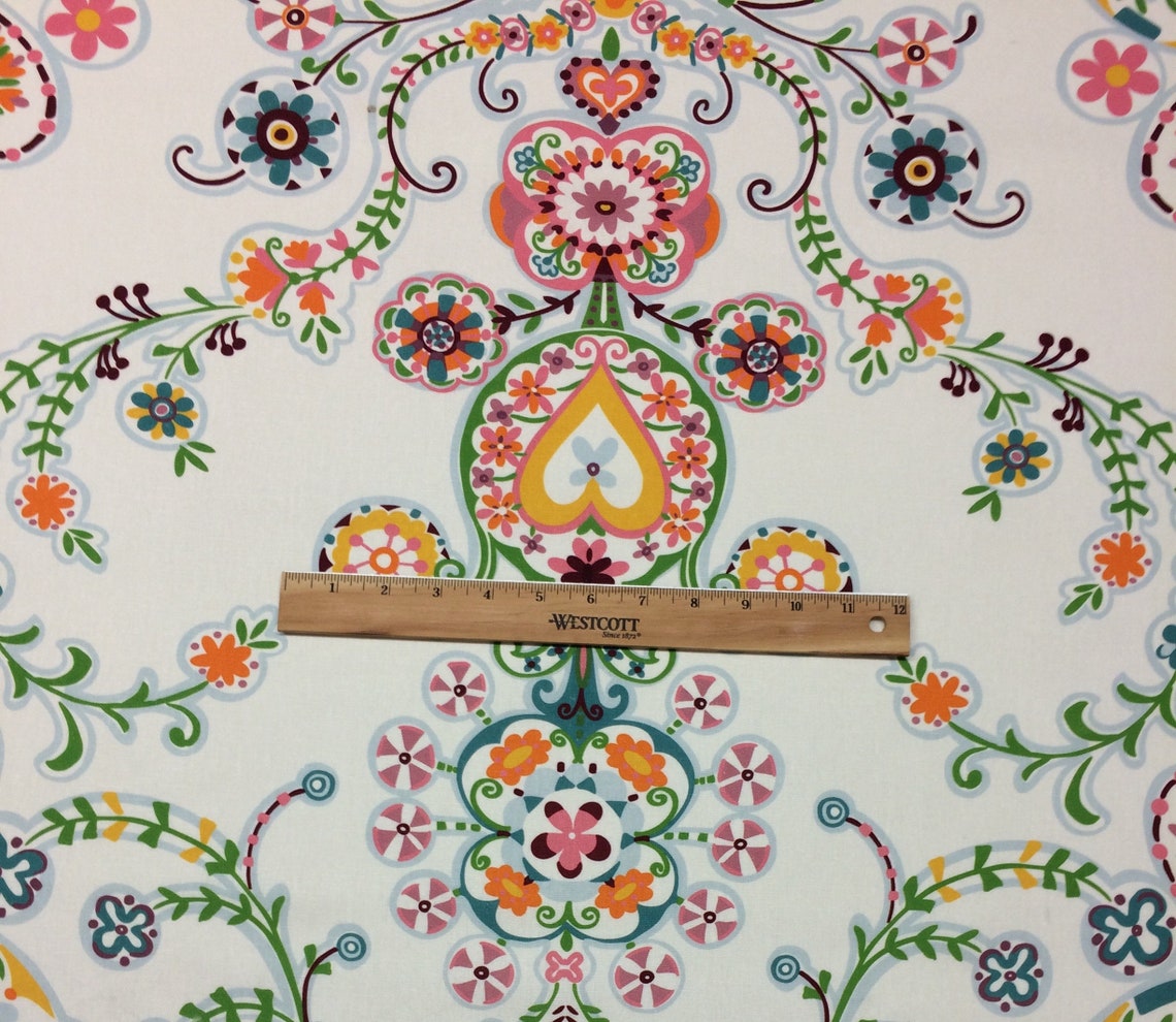 Ballard Designs LUCILLE WHITE Pink Floral Trellis Drapery Upholstery ...