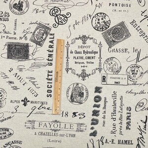 FRENCH SCRIPT BLACK Natural Paris France Postage Pillow Craft Drapery ...