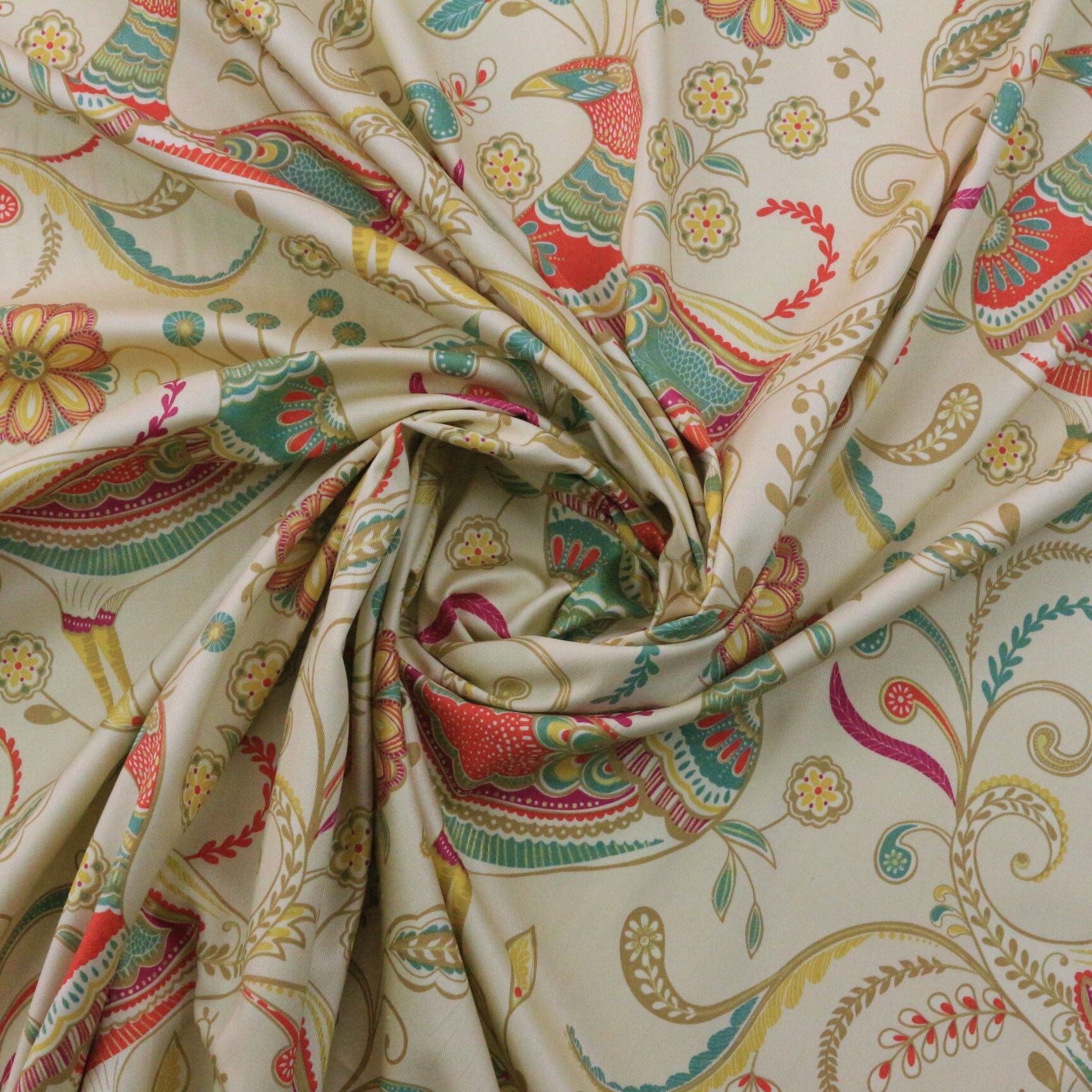 RICHLOOM FANTASY JUBILEE Cream Red Quail Bird Floral Cotton Twill ...