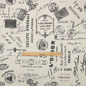 FRENCH SCRIPT BLACK Natural Paris France Postage Pillow Craft Drapery ...