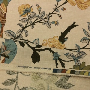 Ballard Designs WILLA PARCHMENT Exotic Bird Floral 100% Linen Drapery ...