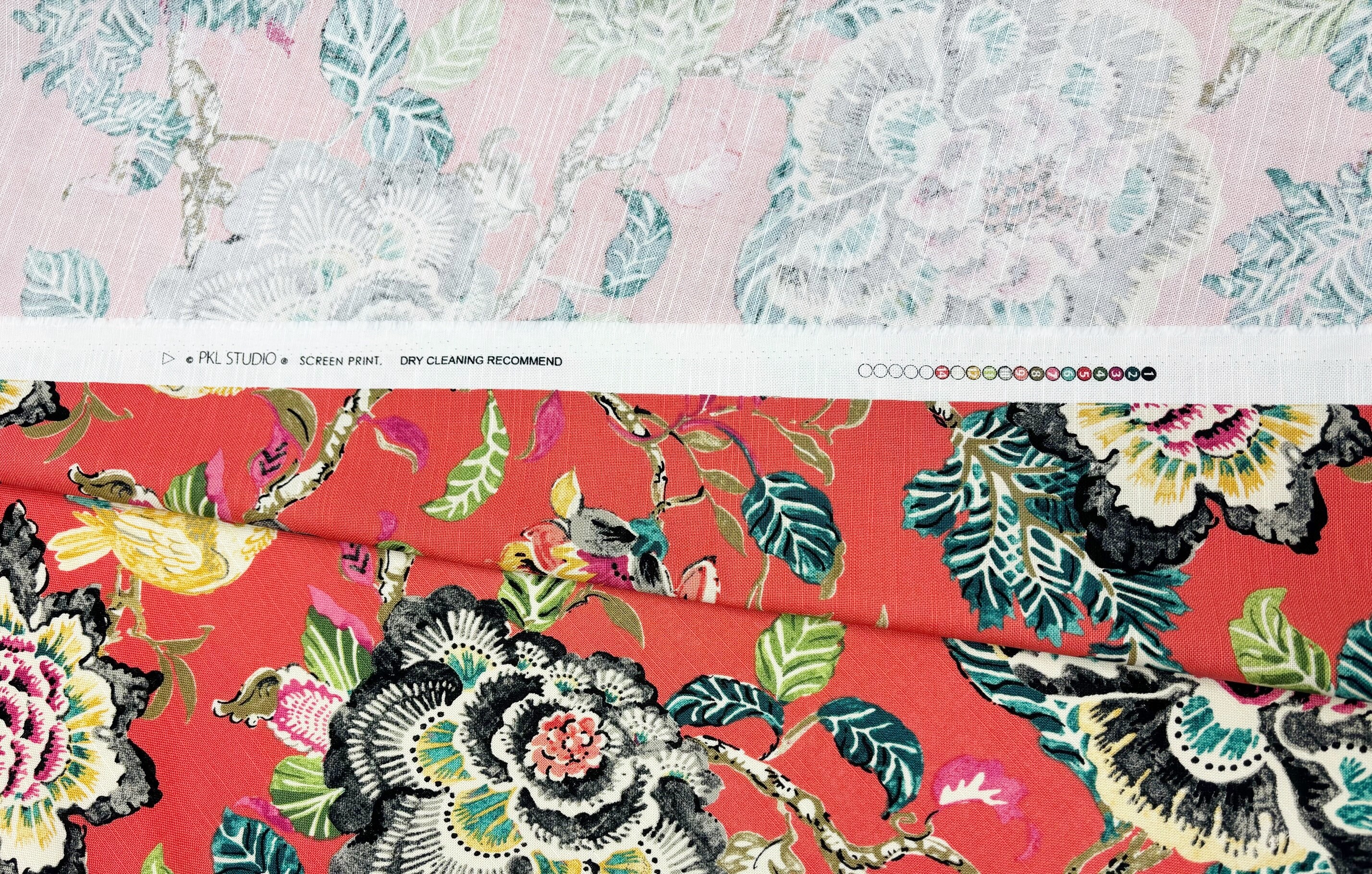 Waverly SUMMER PALACE PAPRIKA Pink Jacobean Floral Birds Furniture ...