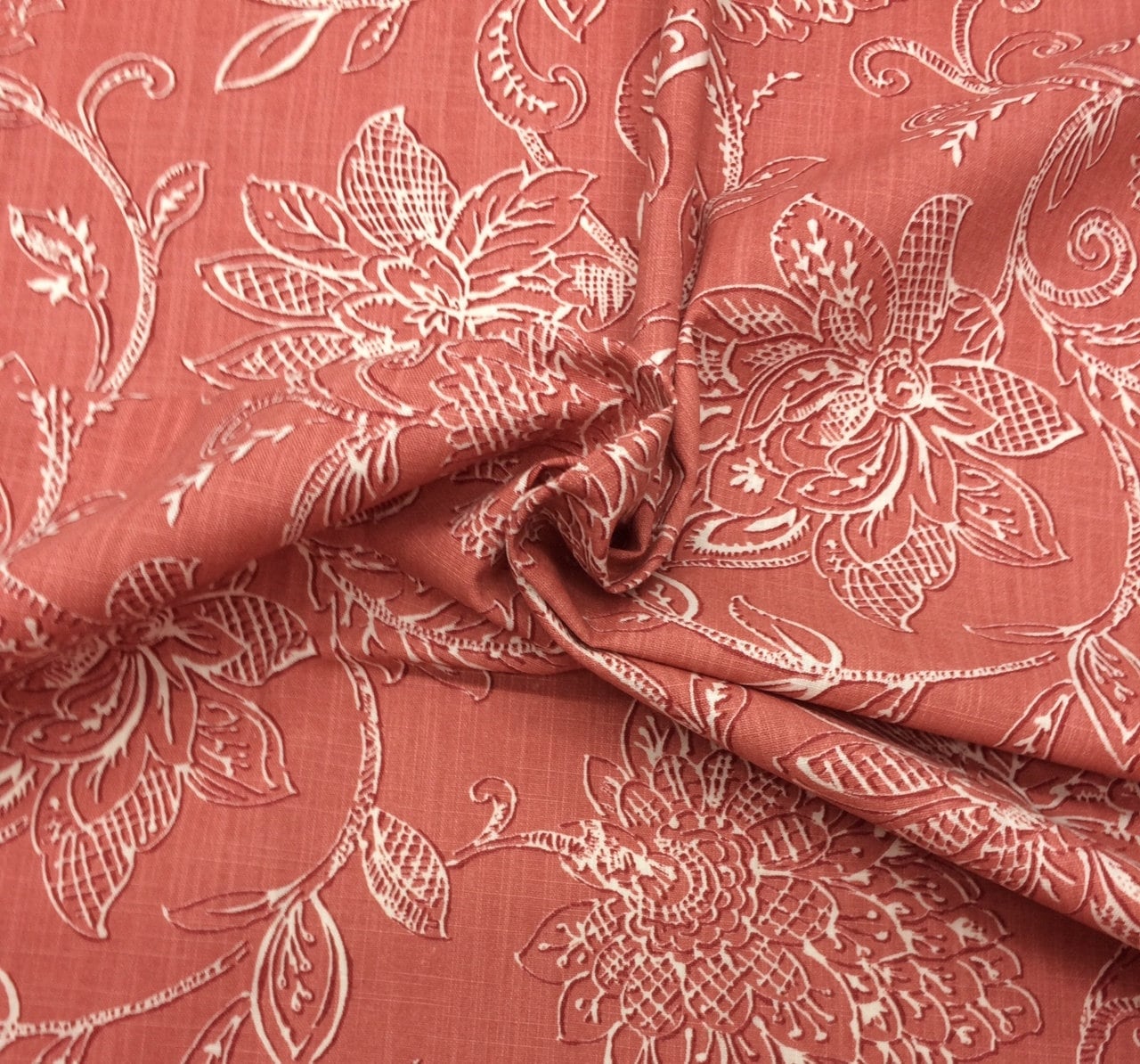 RICHLOOM BENSON CORAL Red White Jacobean Floral Vine Upholstery Pillow ...
