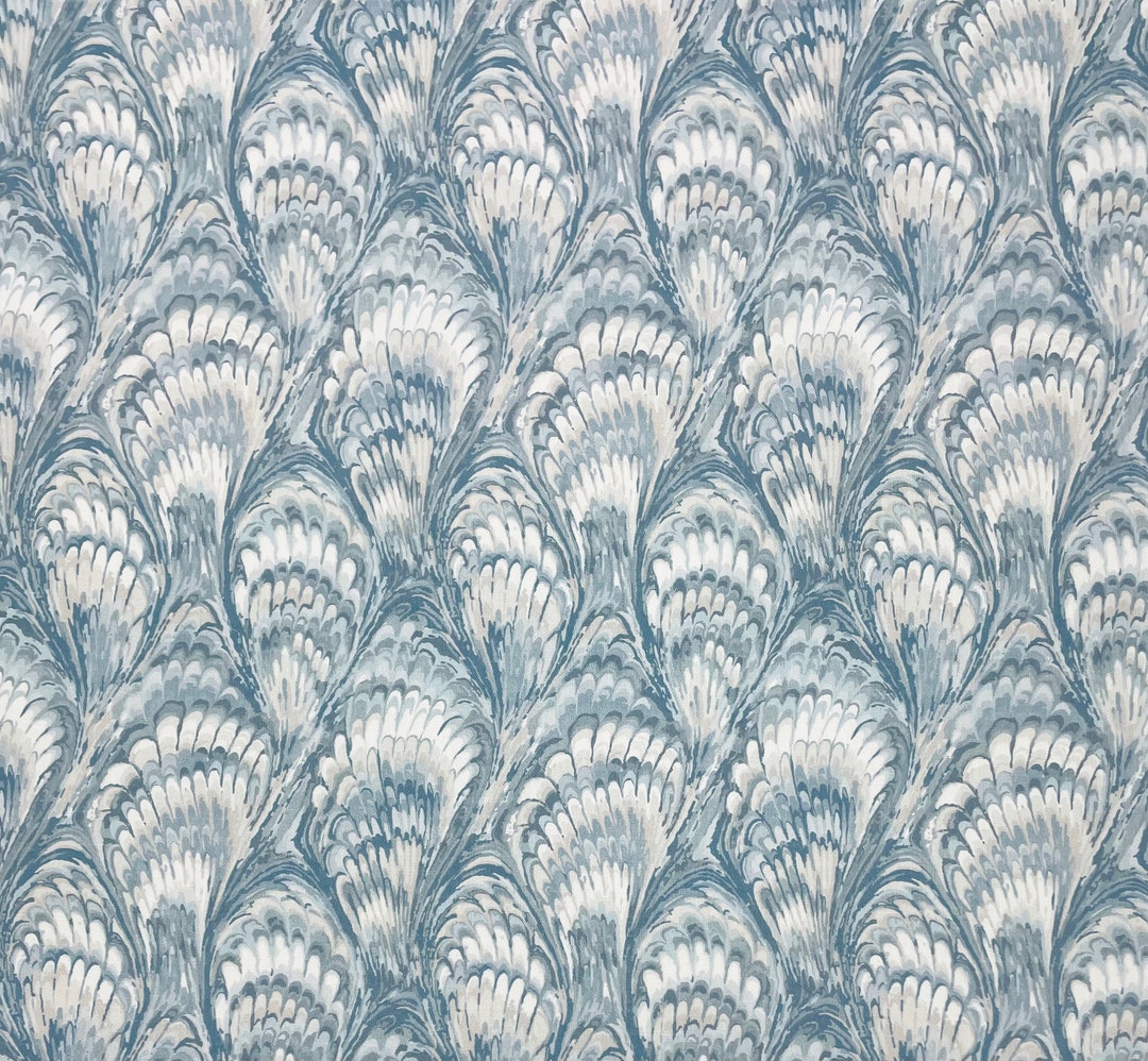 Ballard Designs FRIPP BLUE Ivory Italian Feathery Pattern Drapery ...