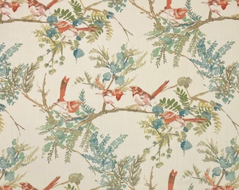 Ballard Designs WILLA PARCHMENT Exotic Bird Floral 100% Linen Drapery ...