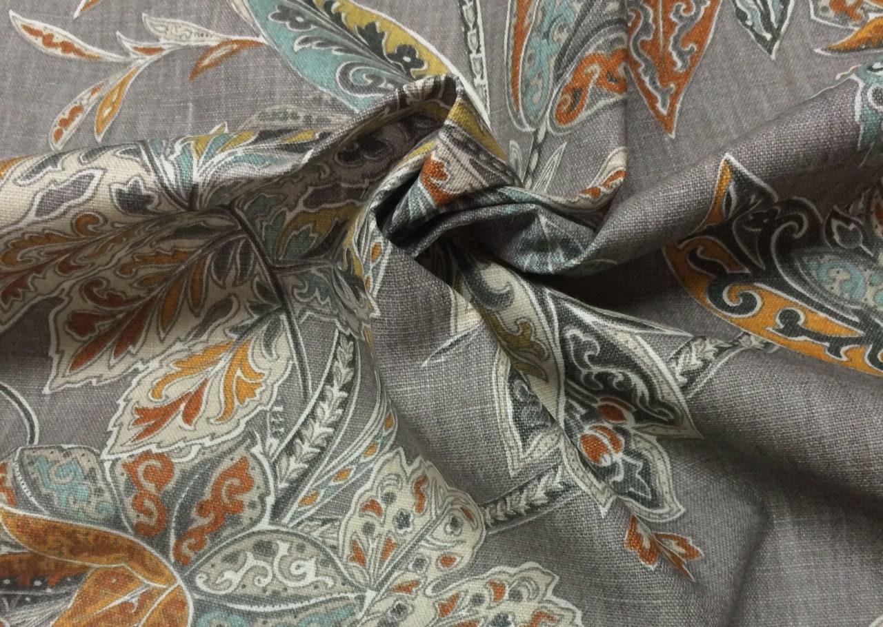Ballard Designs CANDICE TUMERIC Gray Luxurious Floral 100% Linen ...