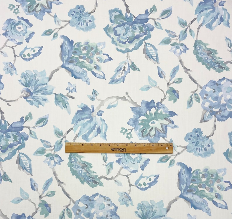 Ballard Designs SPRINGDALE BLUE Leaf Watercolor Floral Vine Drapery ...