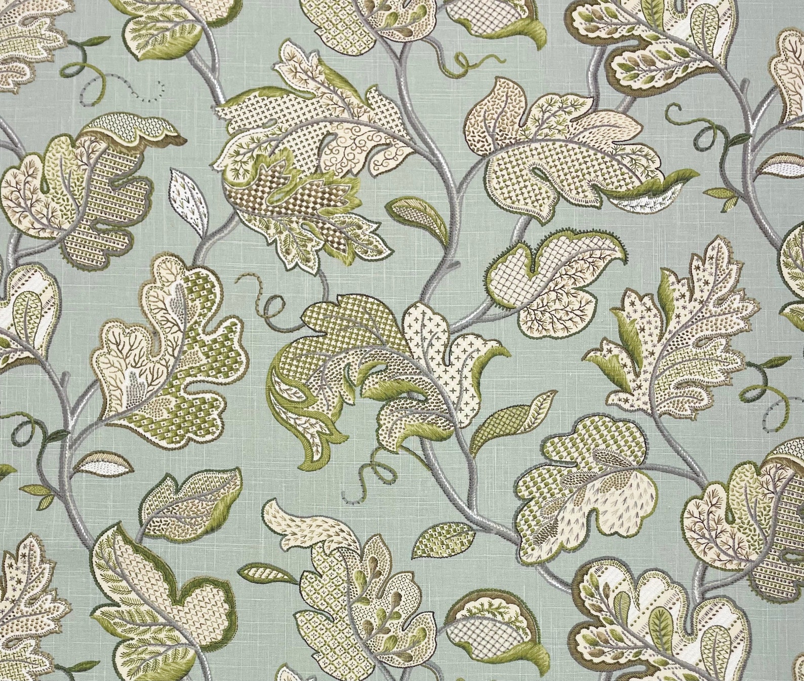 P Kaufmann LEAF SAMPLER CLOUD Blue Green Jacobean Leaves Vine - Etsy