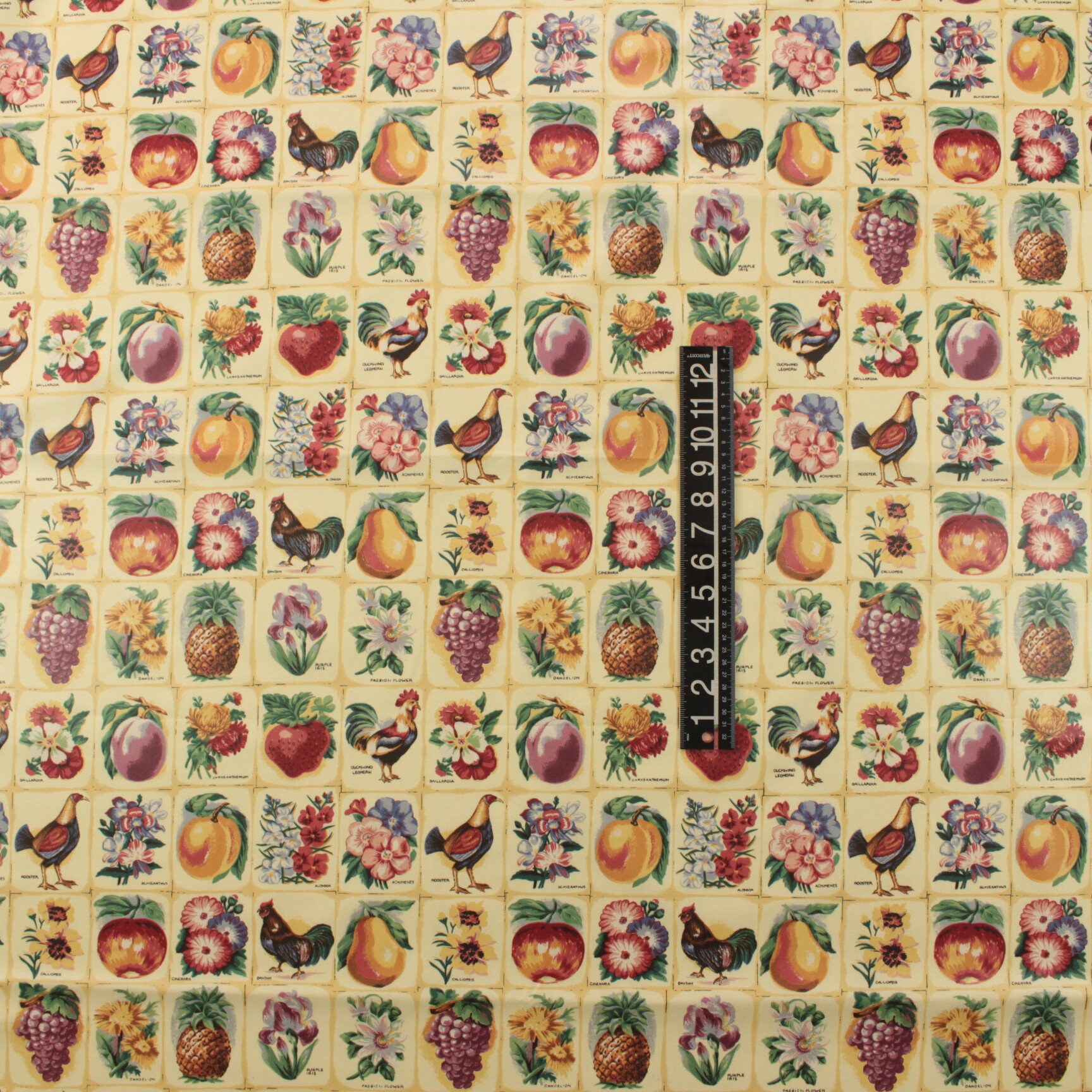 LEE JOFA COUNTY Fair Pri Yellow Rooster Fruit Floral Checker | Etsy