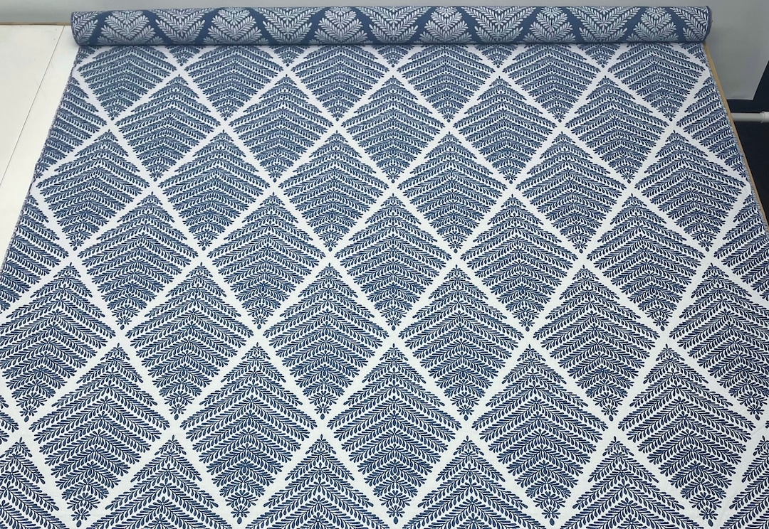 BALLARD DESIGNS Crypton® EMMELINE Lapis Blue Geo Floral Indoor Drapery ...