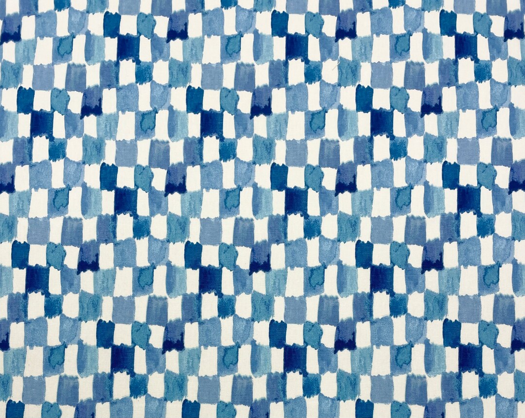 KELLY RIPA APPLAUSE Bluejay Blue Ivory Geometric Check Drapery ...